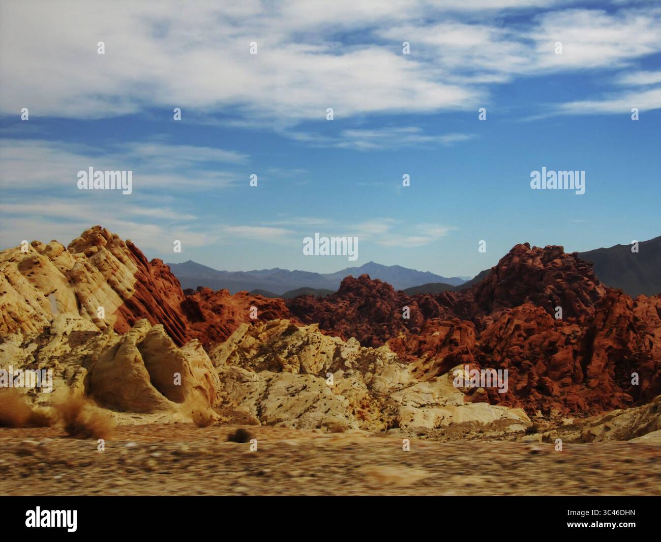 Vibrant reds and light yellows of the different rock types of the ...