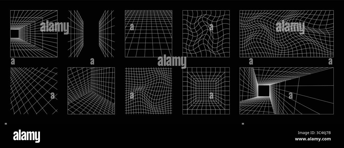 Grid pattern. Line y2k wireframe. 3D vaporwave shape or cyberpunk 2000s ...