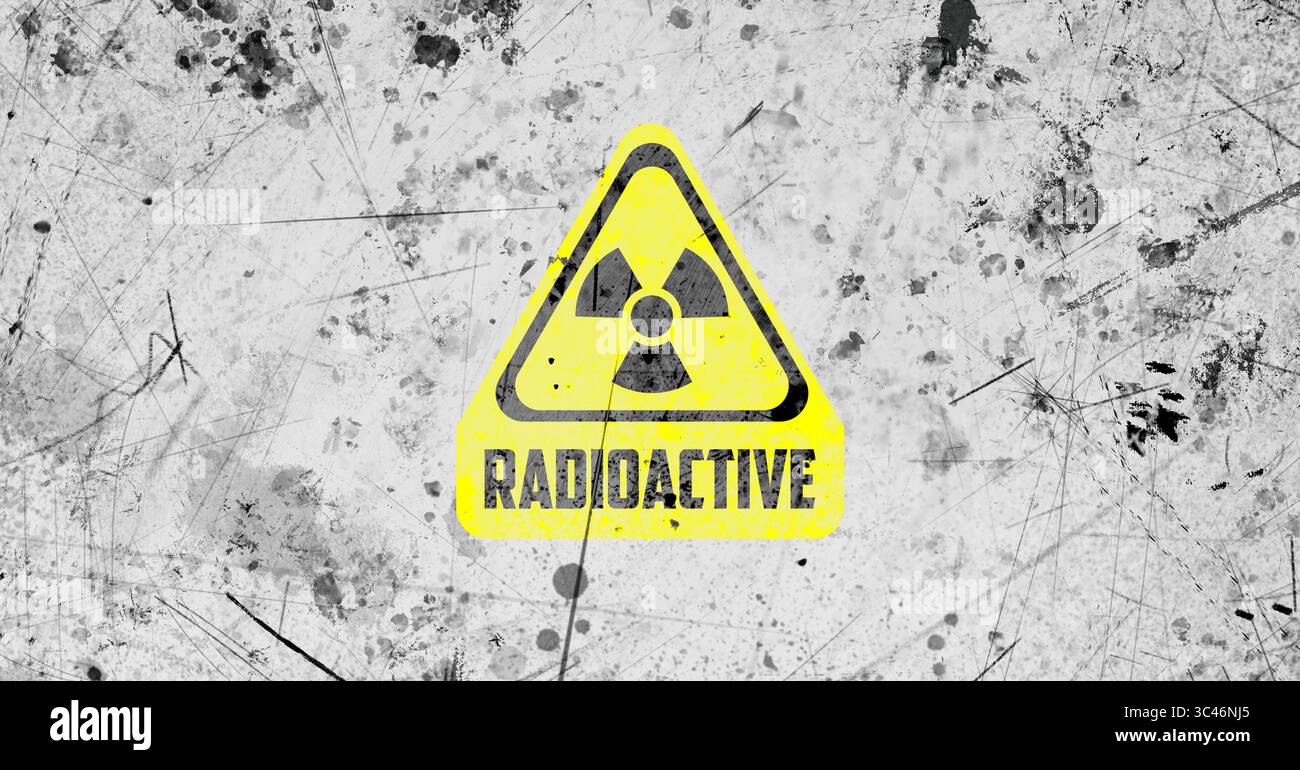Yellow radioactive sign on white textured background, banner design ...