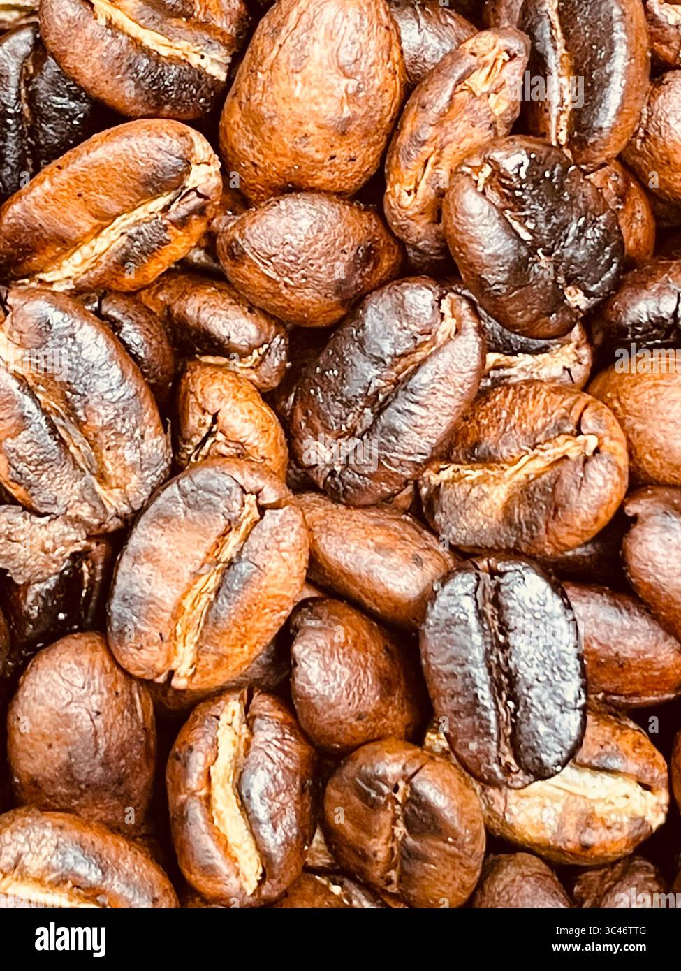 A close-up photo of African artisan roasted coffee beans, highlighting ...