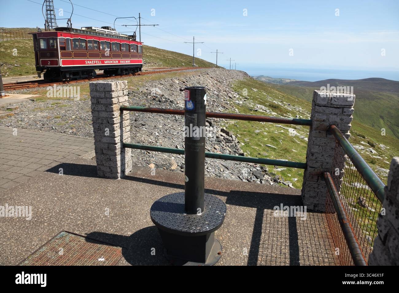 Snaefell Mountain Railway tram number 2 leaving Snaefell station, Isle ...
