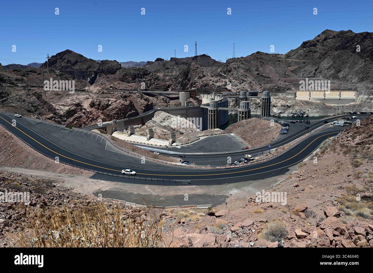 June 11, 2021 - LAKE MEAD NRA U.S. - A road way passes by Hoover Dam on ...