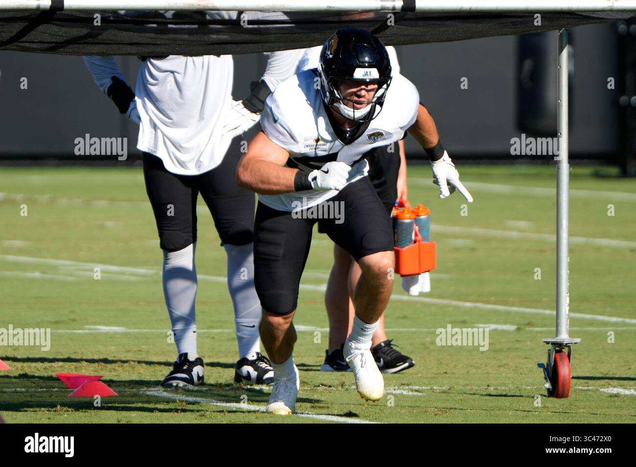 Jacksonville Jaguars linebacker Jack Kiser performs a drill during ...