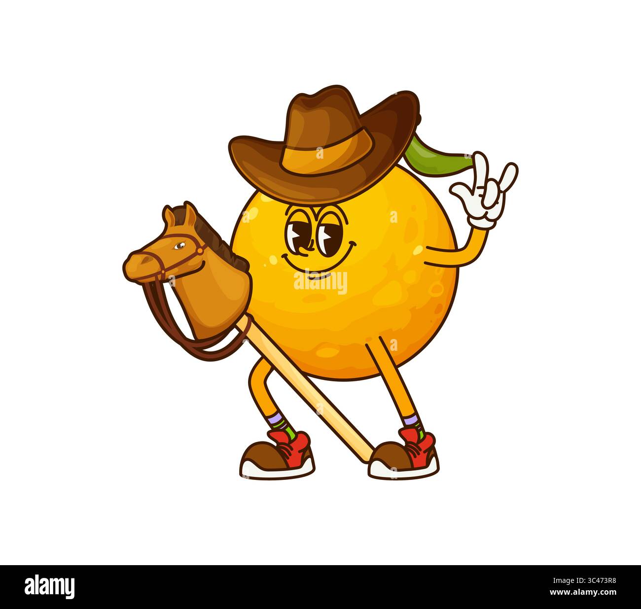 Cartoon groovy orange cowboy or fruit sheriff and Western bandit, vector funny character. Groovy ...