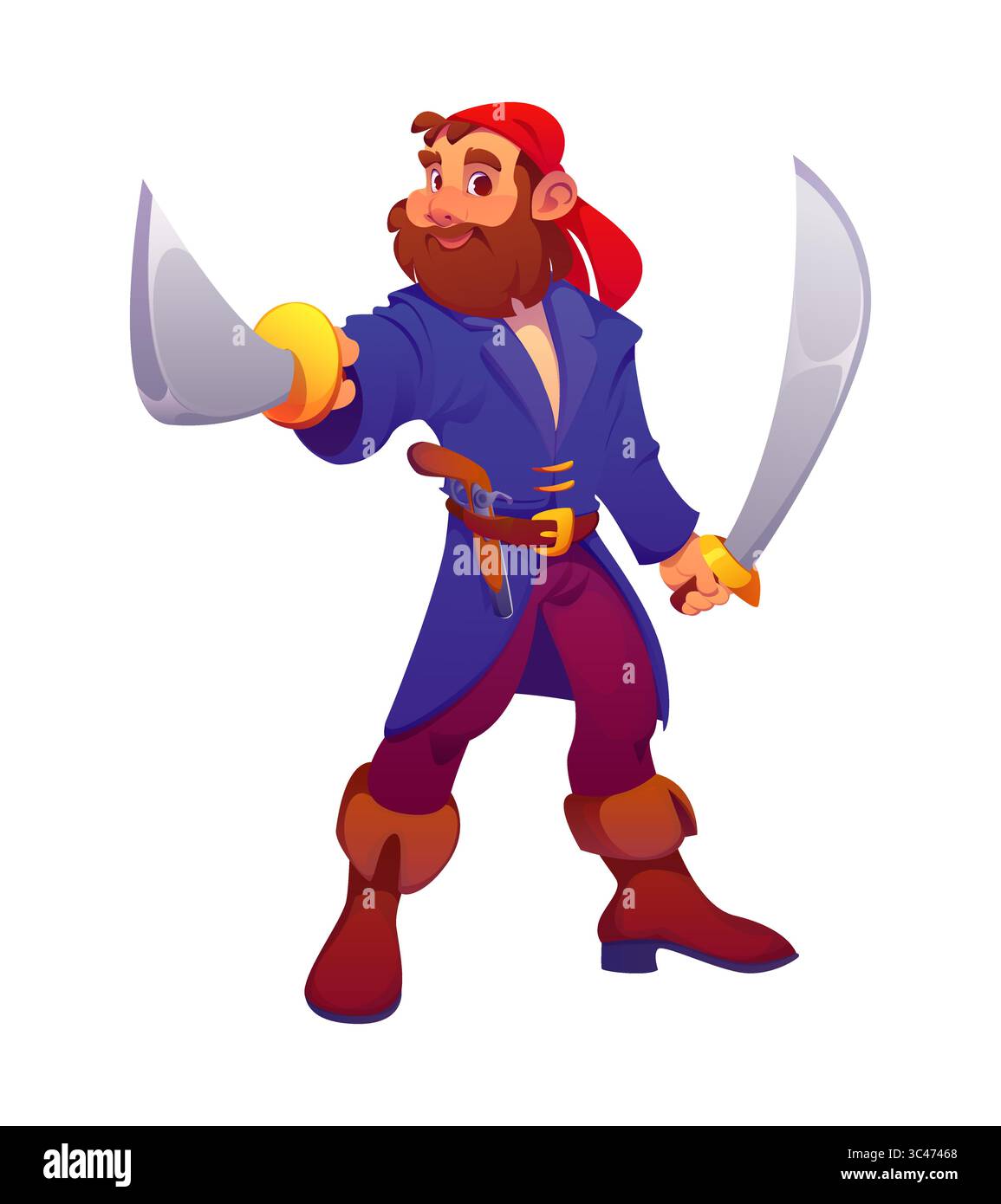 Pirate ship crew cartoon character of corsair with saber swords and ...