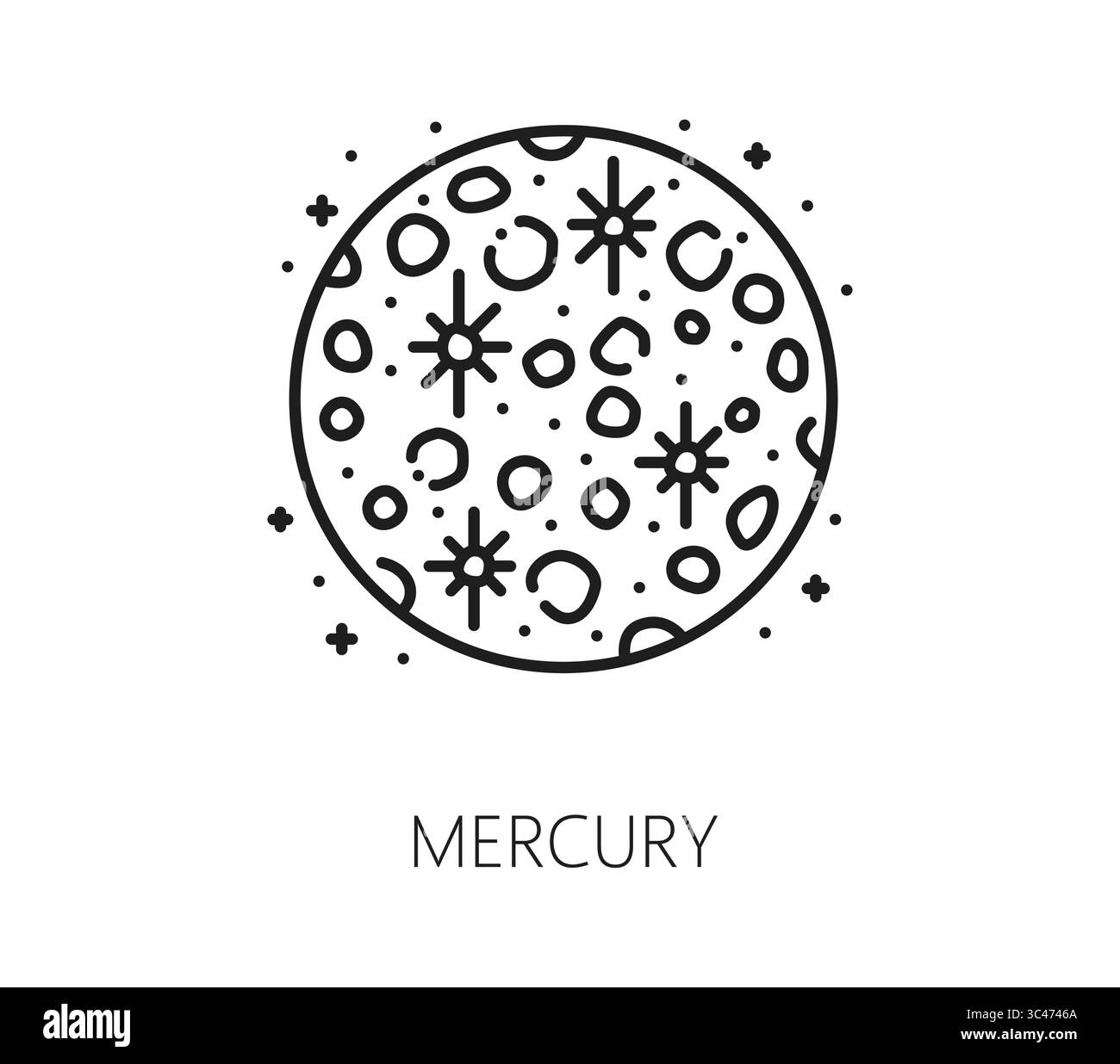 Line galaxy space icon of the Mercury planet filled with craters and ...