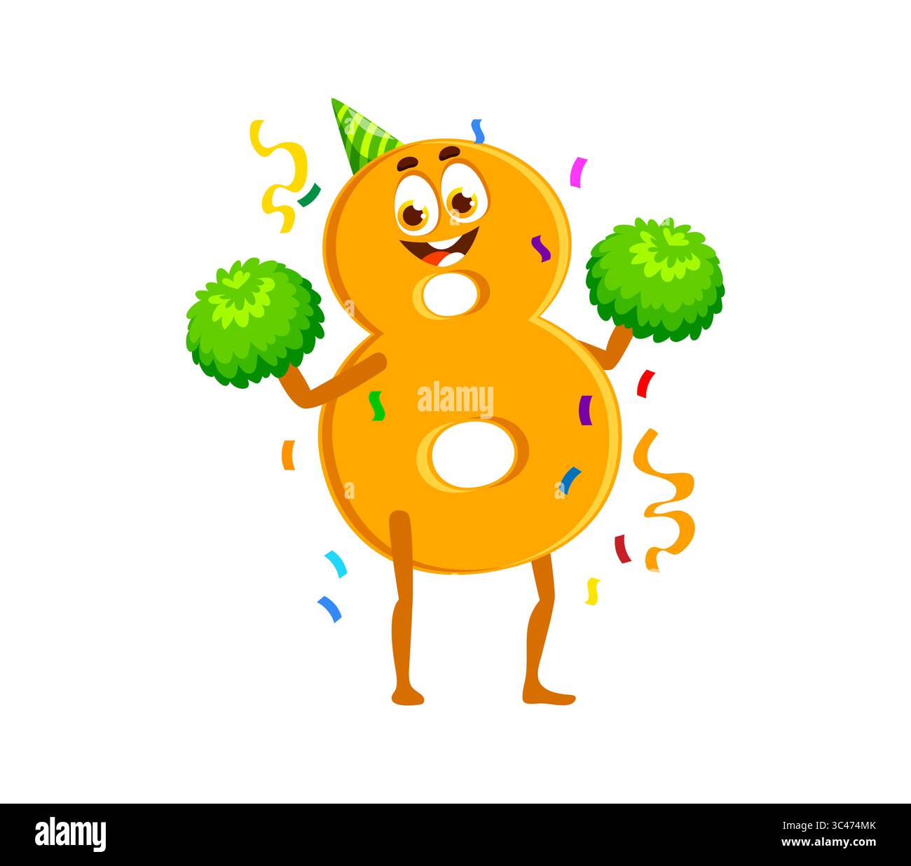 Birthday holiday celebration, cartoon eight math number and digit ...