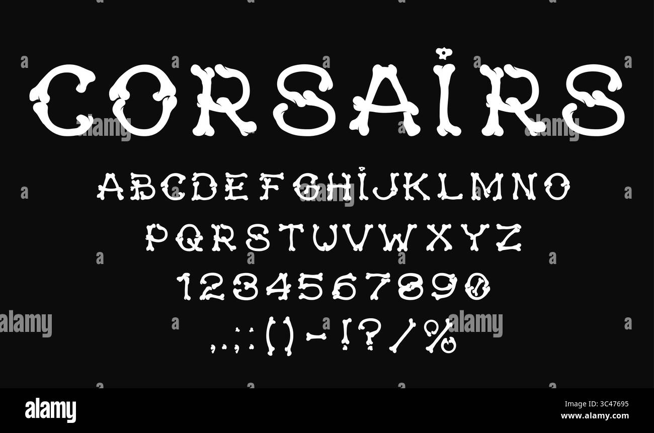 Skeleton bones font for pirate bone letters type or day of the dead ...