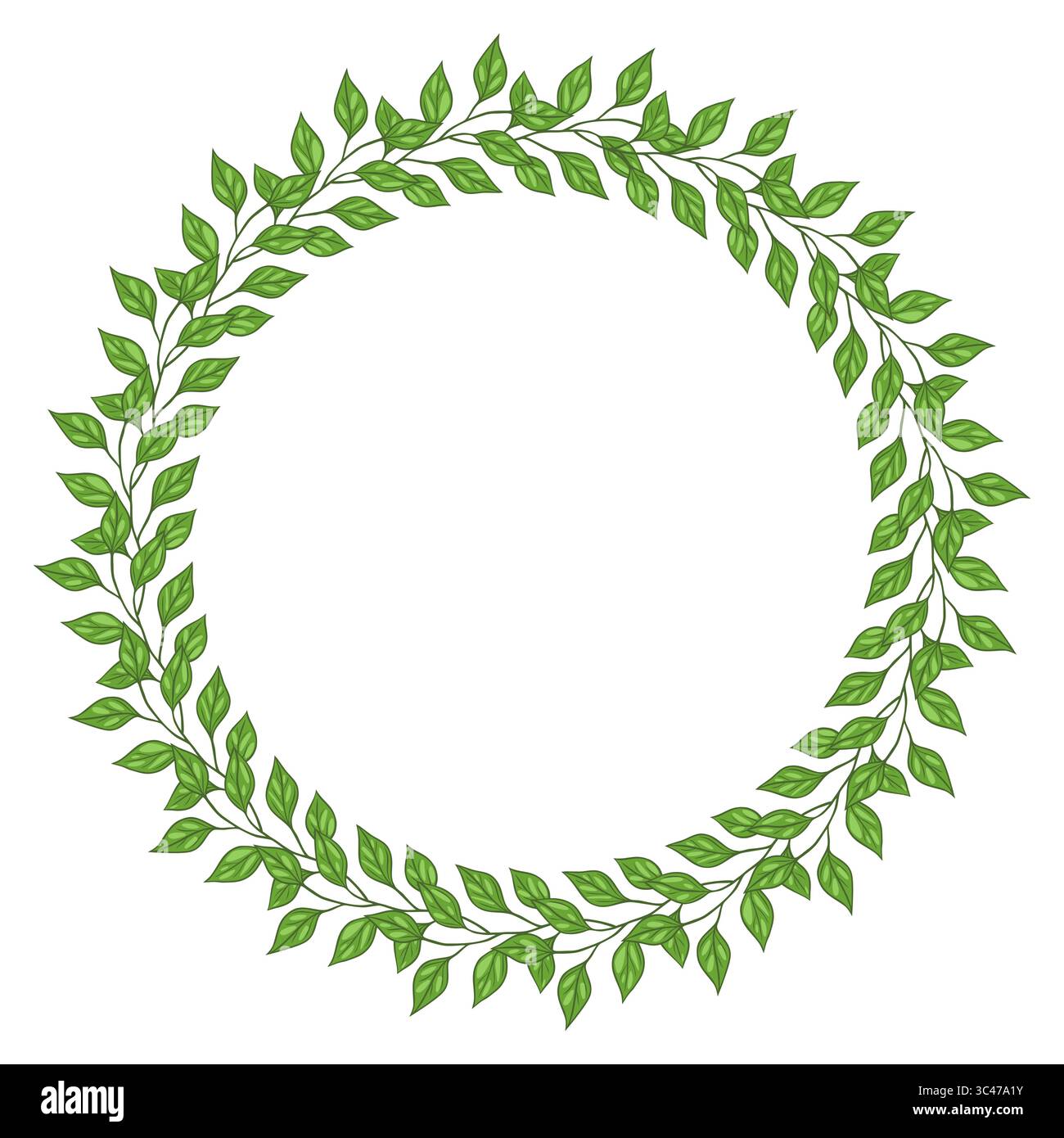 A circular wreath made of green leaves, creating a natural and fresh ...