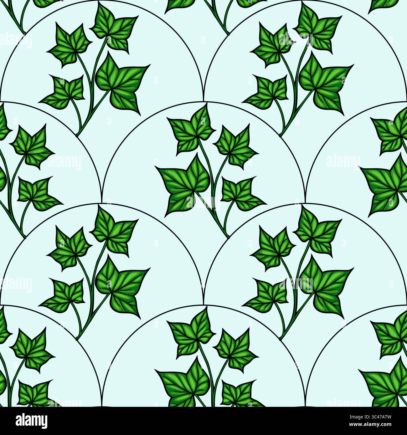 A vector seamless pattern featuring green ivy leaves arranged in ...