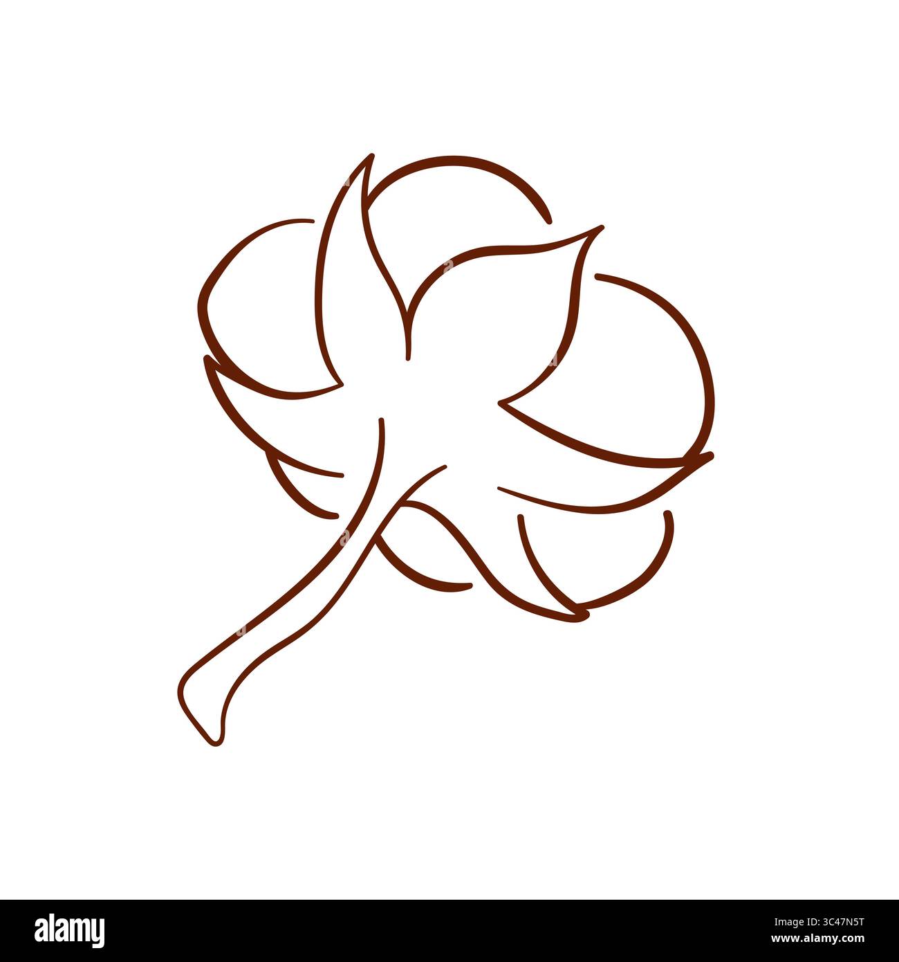 Simple line art style logo of a cotton boll with stem isolated on white ...