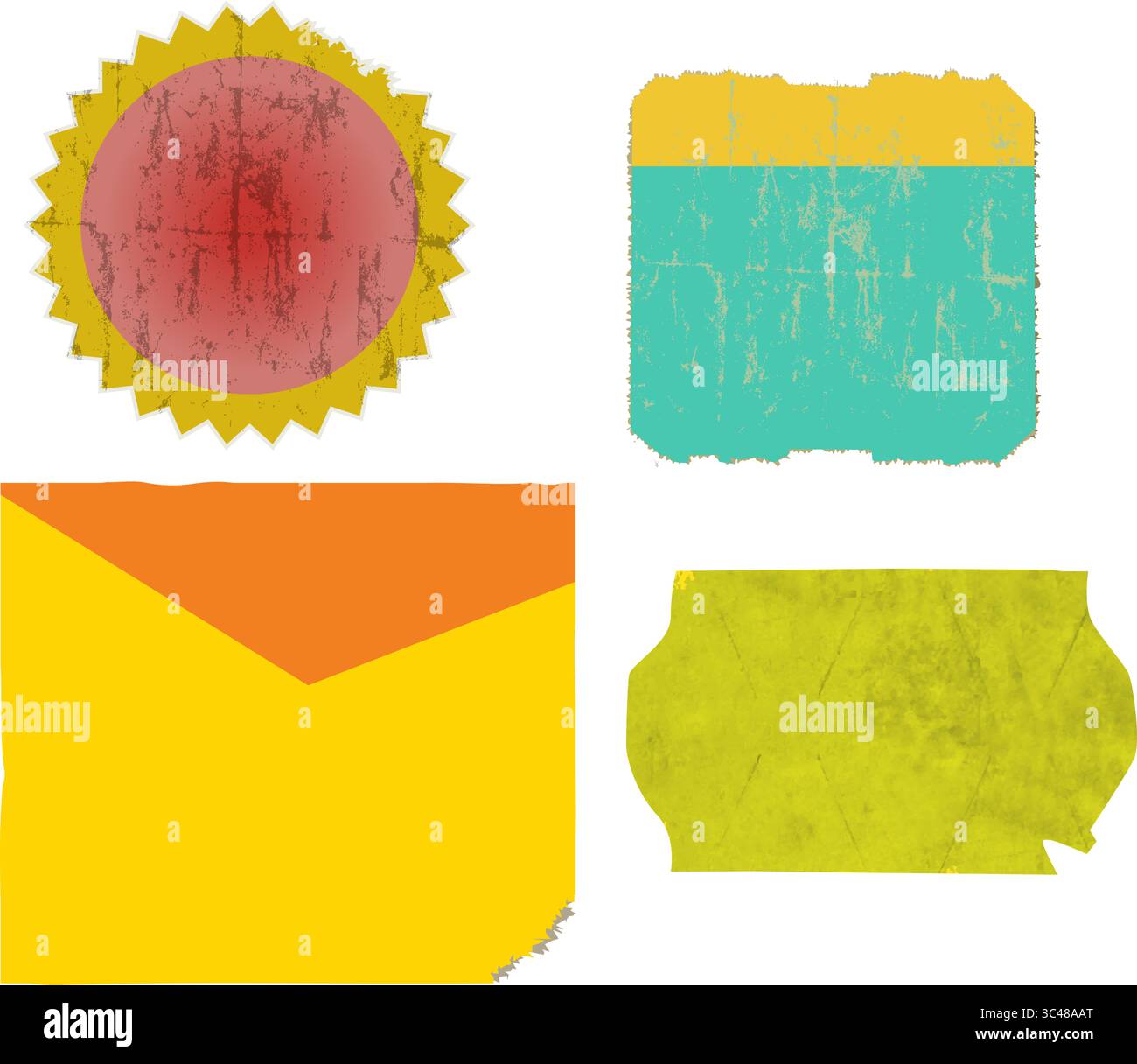 set of empty grungy adhesive price stickers, ripped discount stickers ...