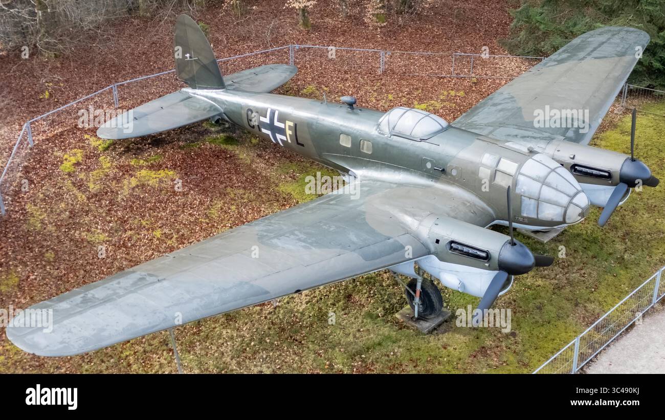 A German Nazi military Heinkel He 111 aircraft displayed outdoors ...