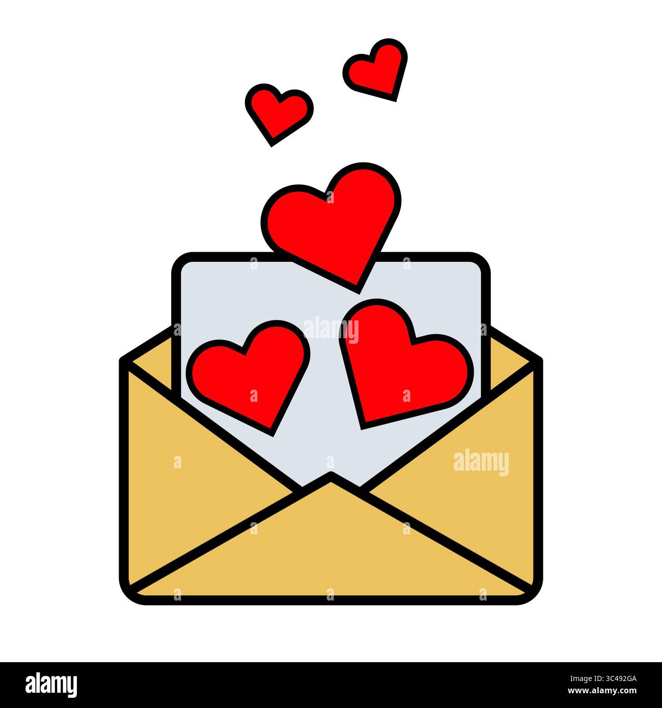 Love Letter with Red Hearts in an Envelope. An illustration of an open ...