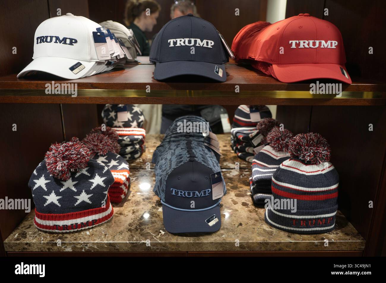 Trump branded hats for sale at the recently opened Trump merchandise ...