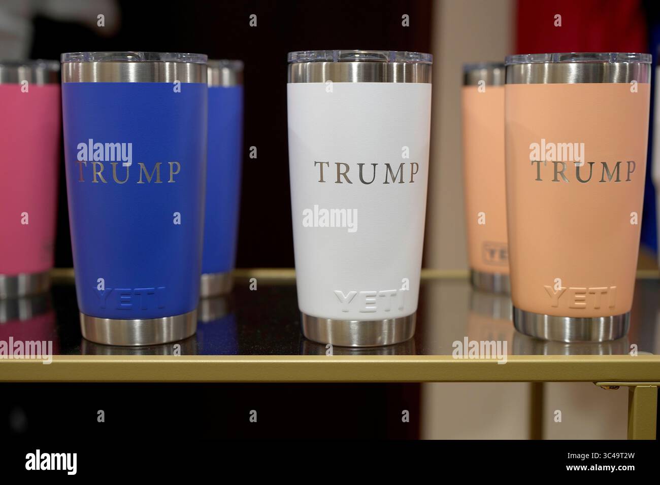 Trump branded drinking tumblers are seen for sale at the recently ...