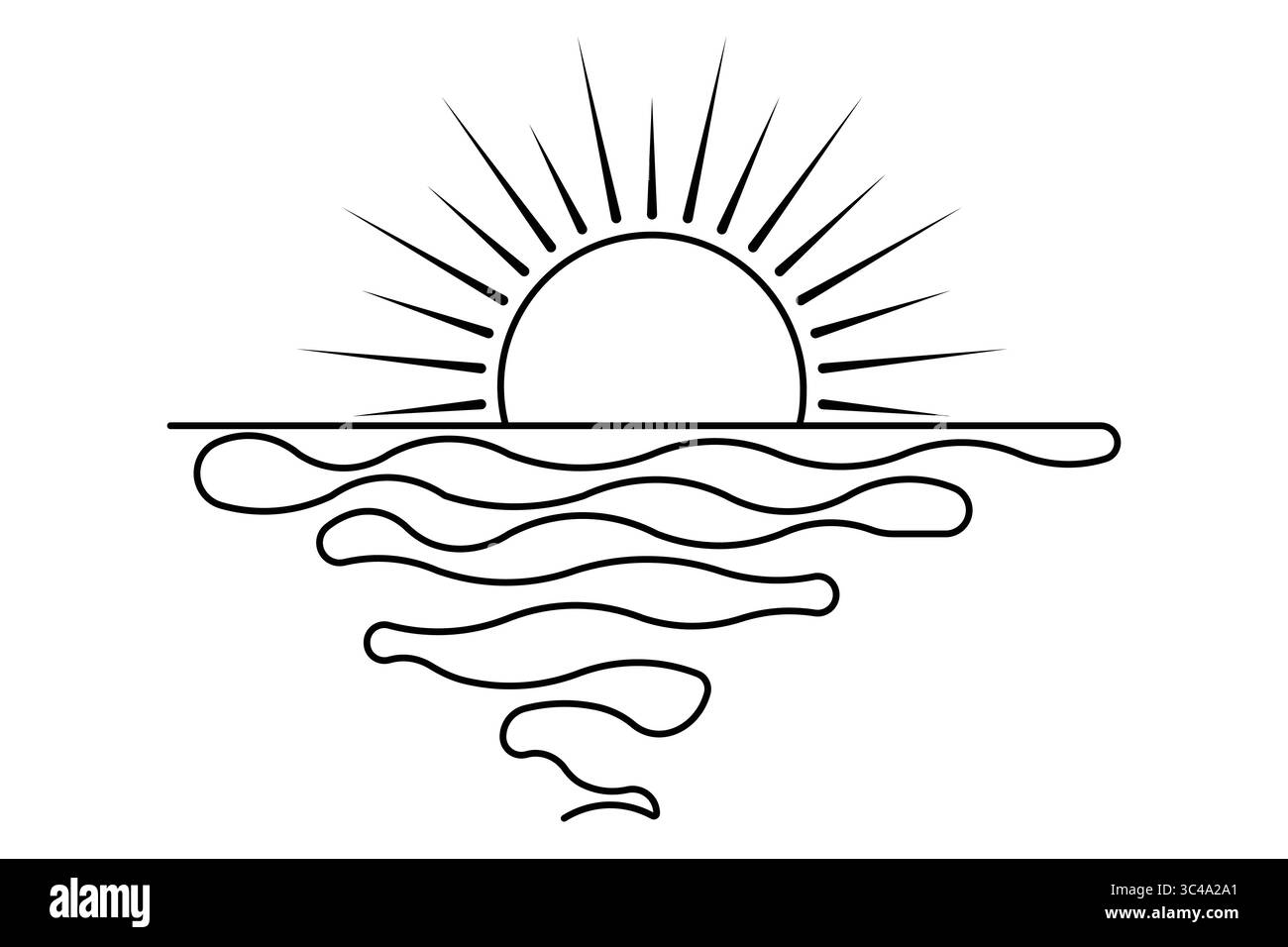 Simple sunset icon in continuous one line minimalist art isolated Stock ...
