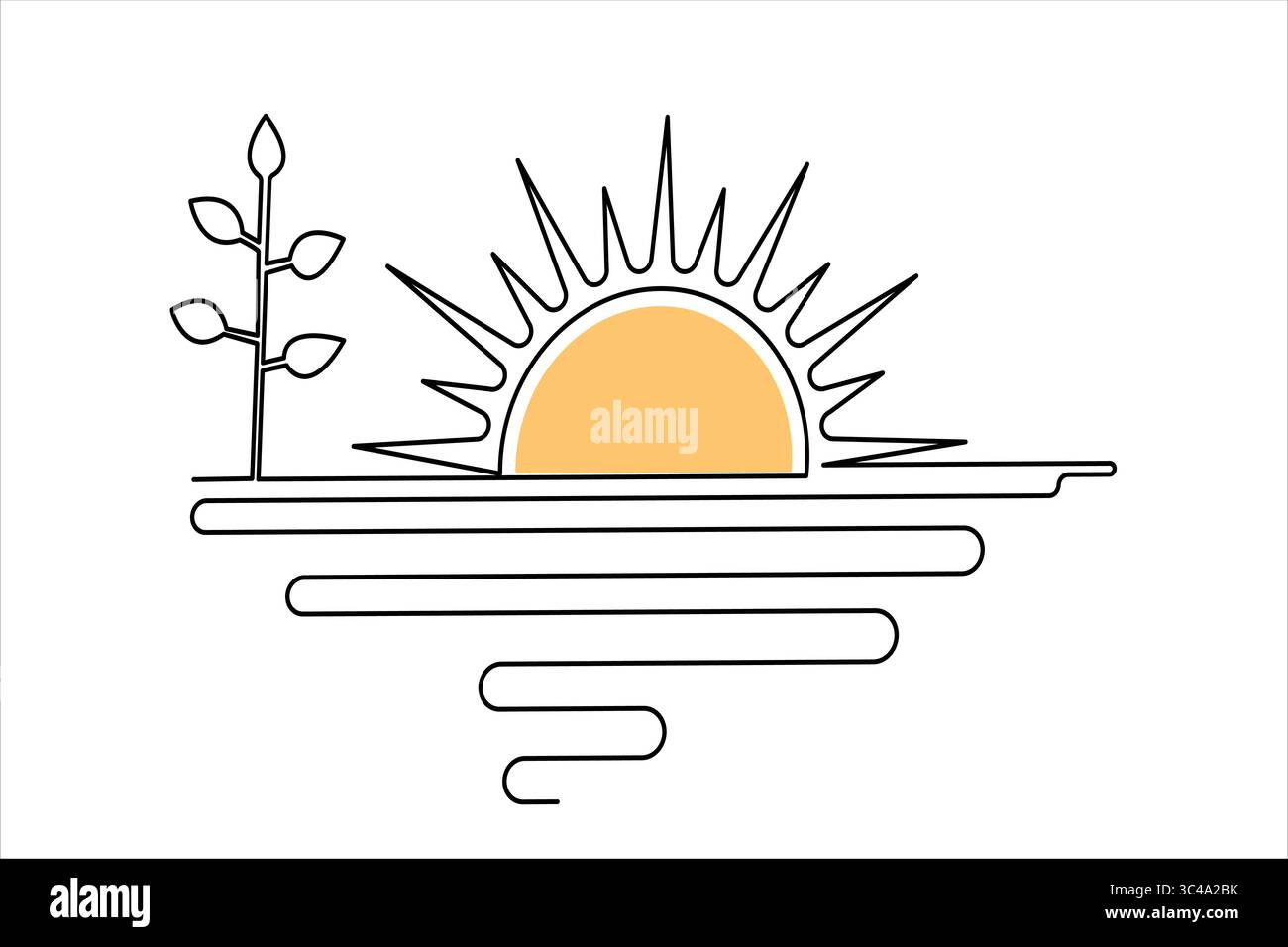 Simple sunset icon in continuous one line minimalist art isolated Stock ...