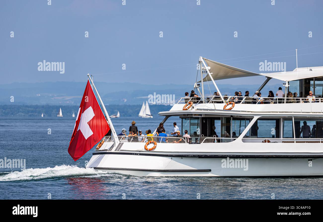 Romanshorn, Switzerland, 9th Jun 2025: The motor ship St. Gallen, which ...