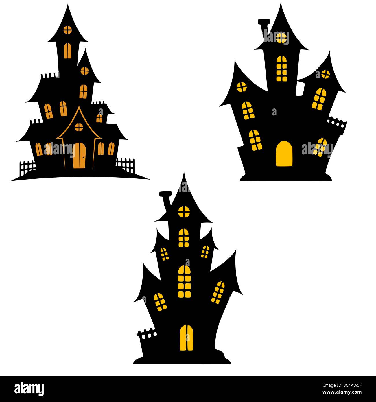 A vector illustration featuring three unique Halloween haunted house ...