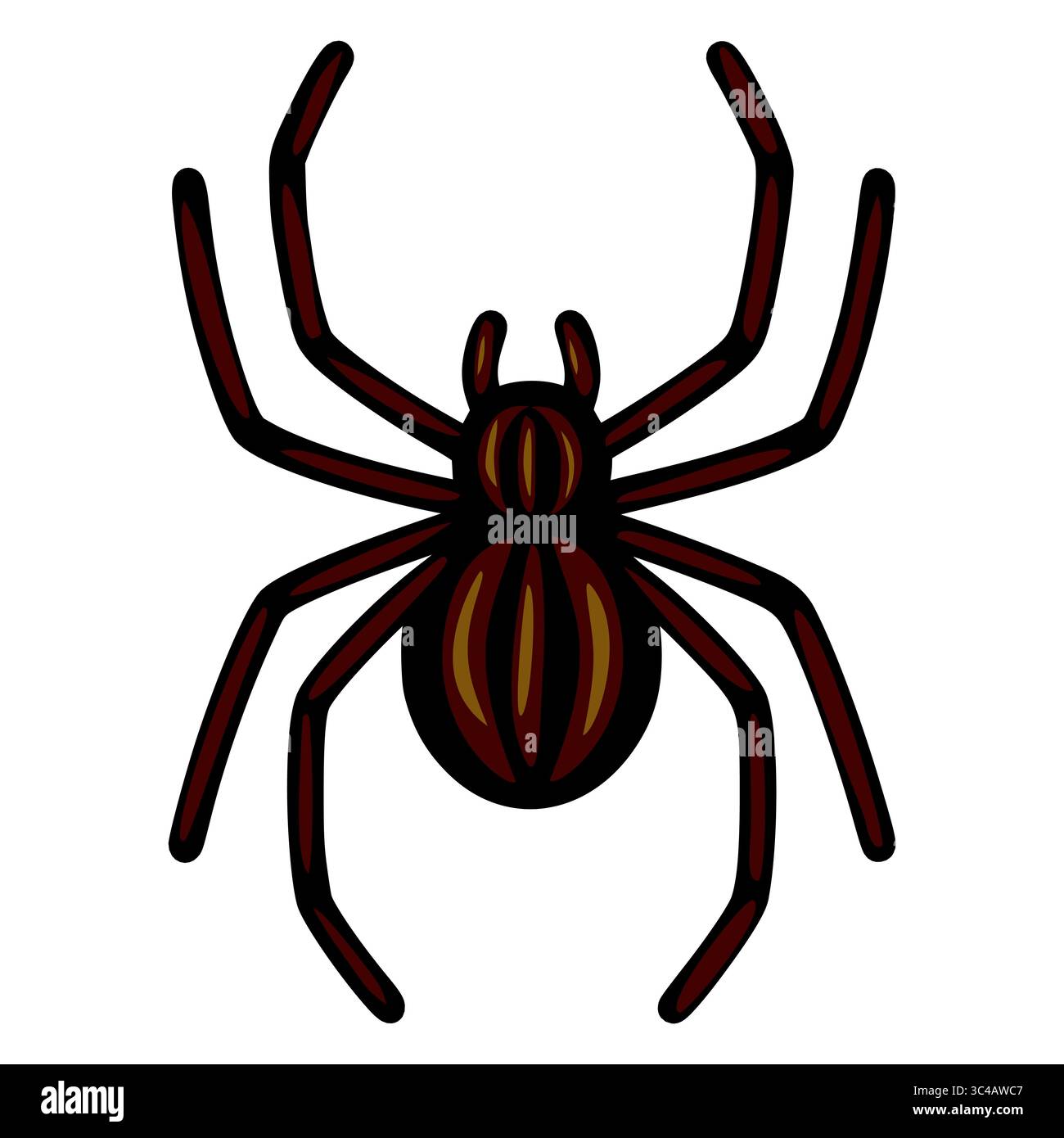 Detailed vector illustration of a dark brown spider with a stylized ...