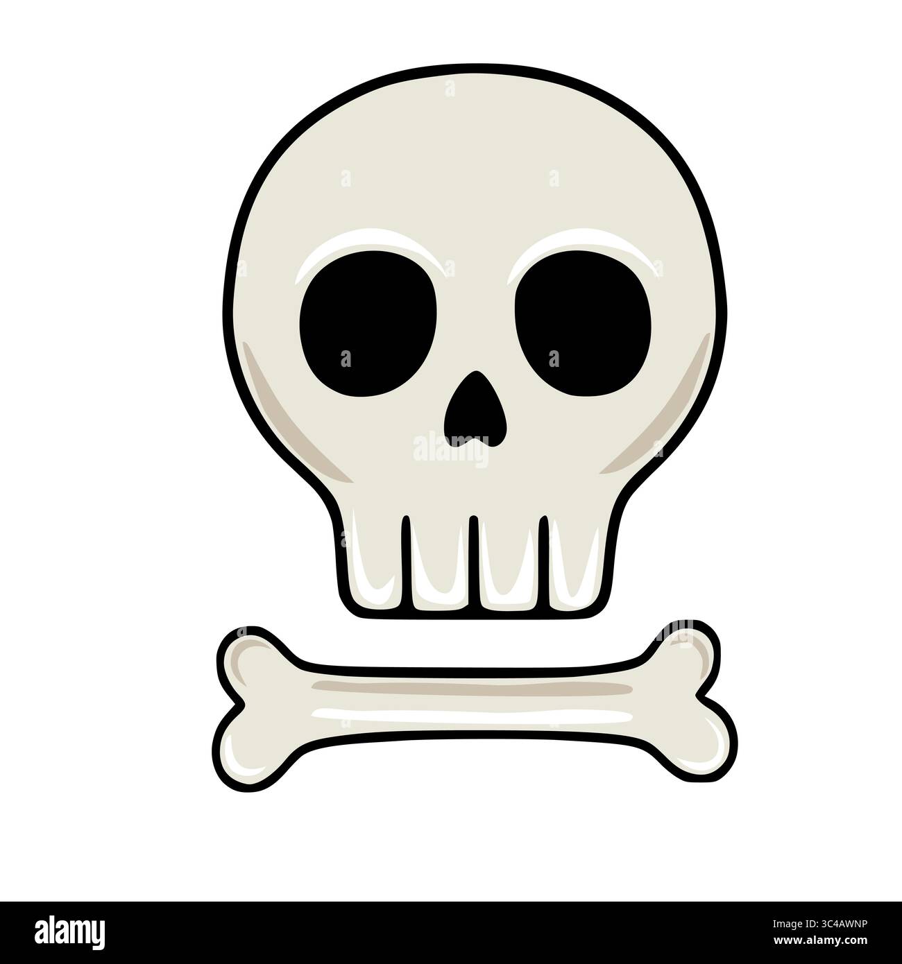 Cute cartoon vector illustration of a skull and crossbones, featuring a ...