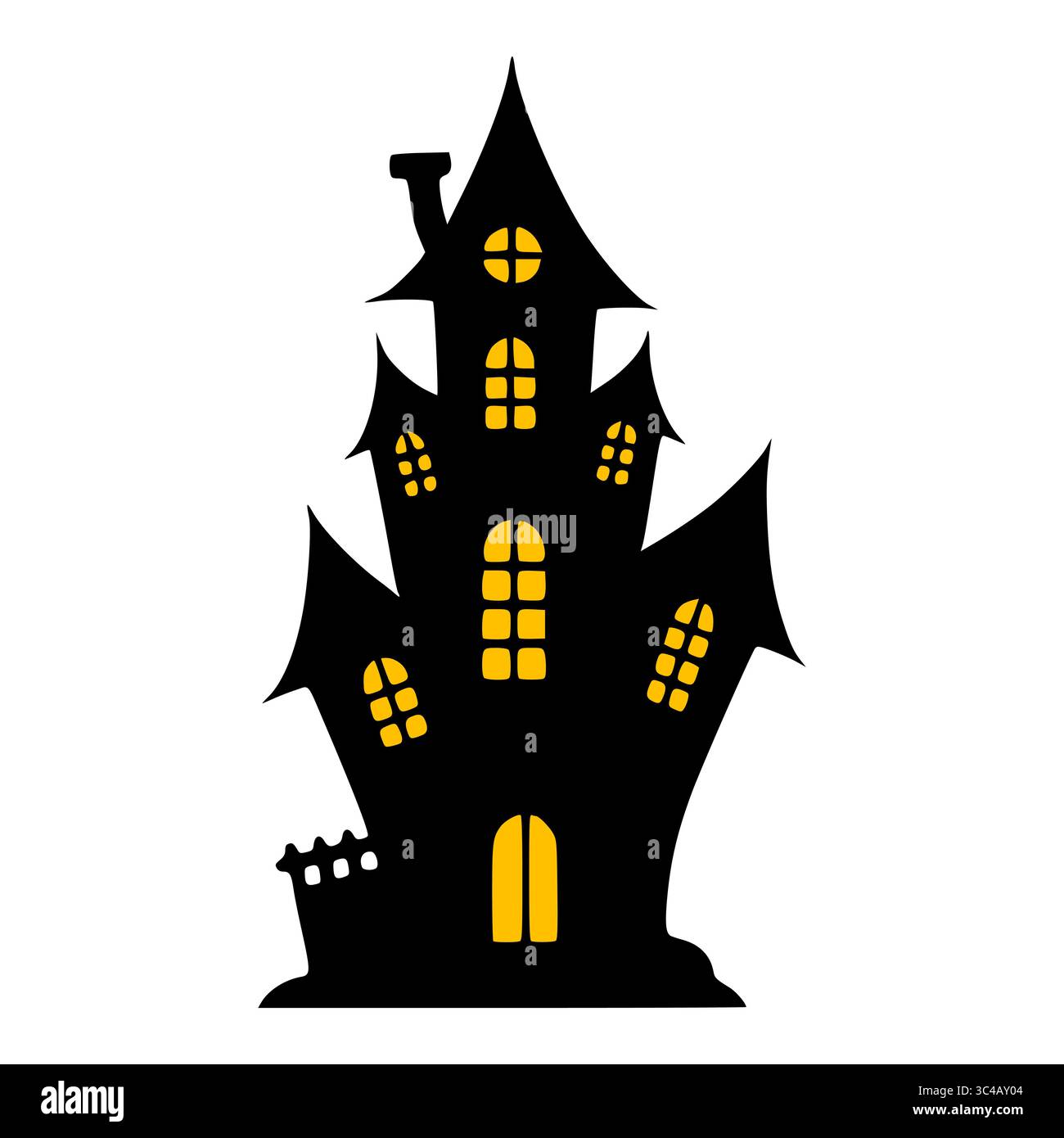 Spooky Halloween vector illustration of a haunted house with glowing ...