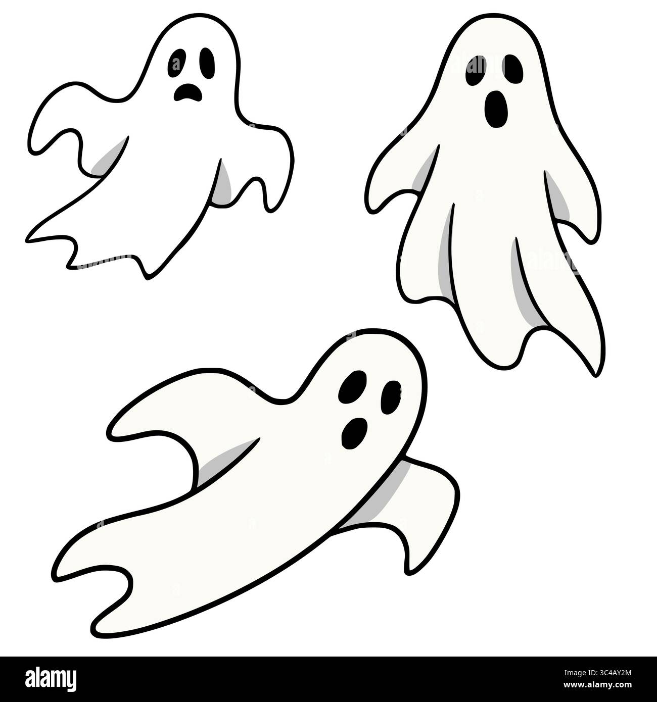 A playful vector illustration featuring three cartoon ghosts in various ...