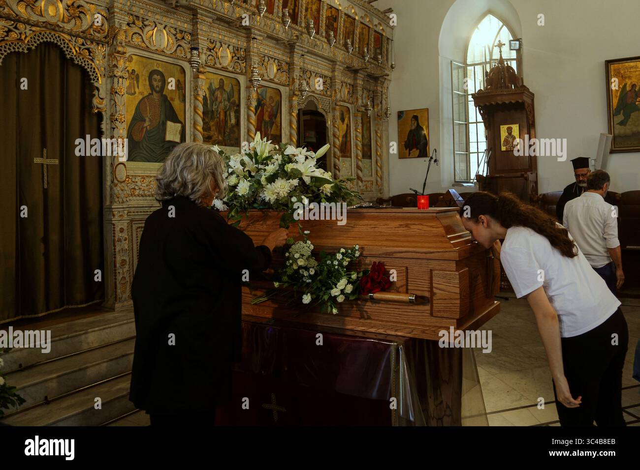 July 28, 2025, Bikfaya, Bikfaya, Lebanon: People mourn over the coffin ...