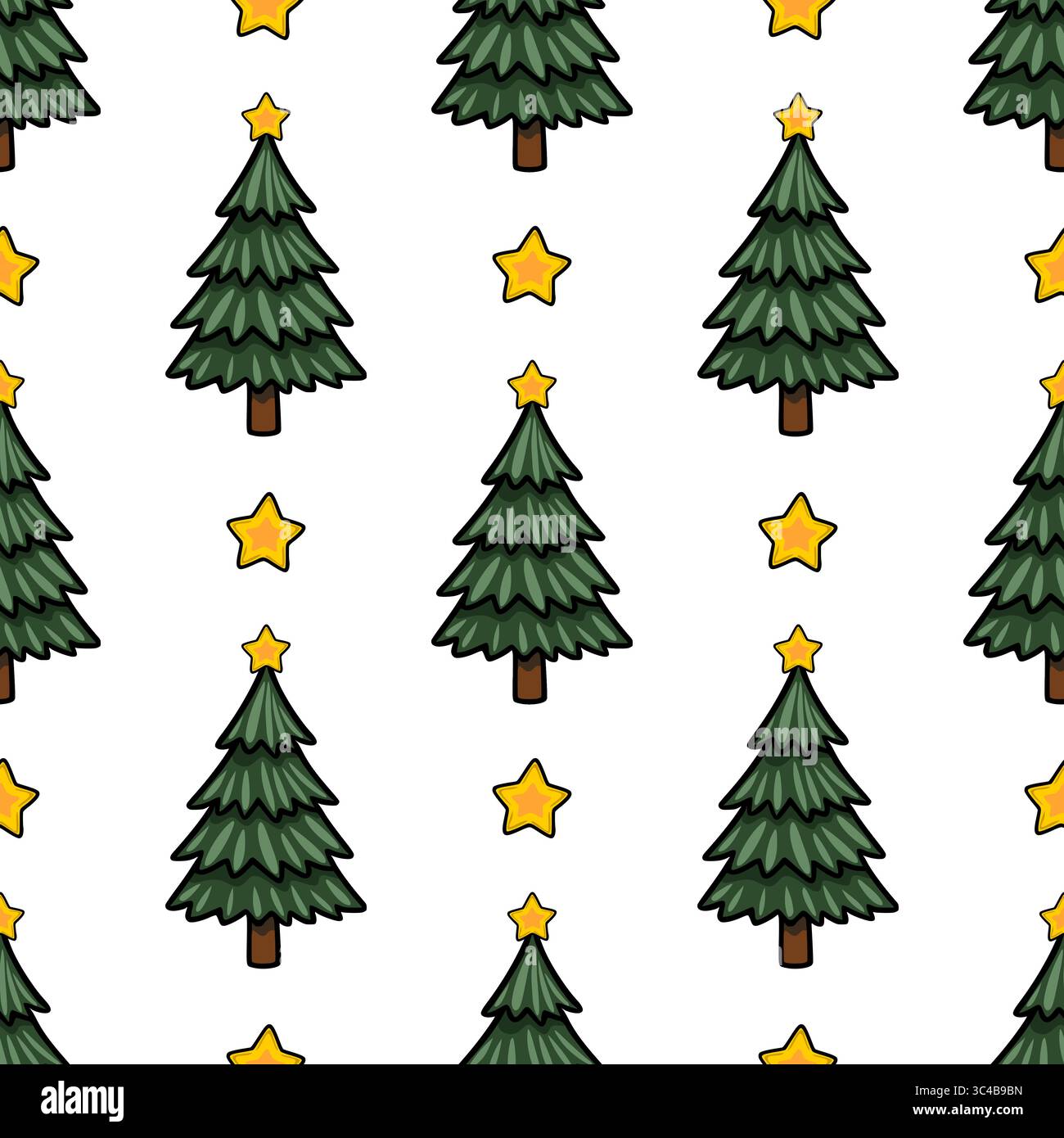 Seamless vector pattern of stylized Christmas trees with golden stars ...