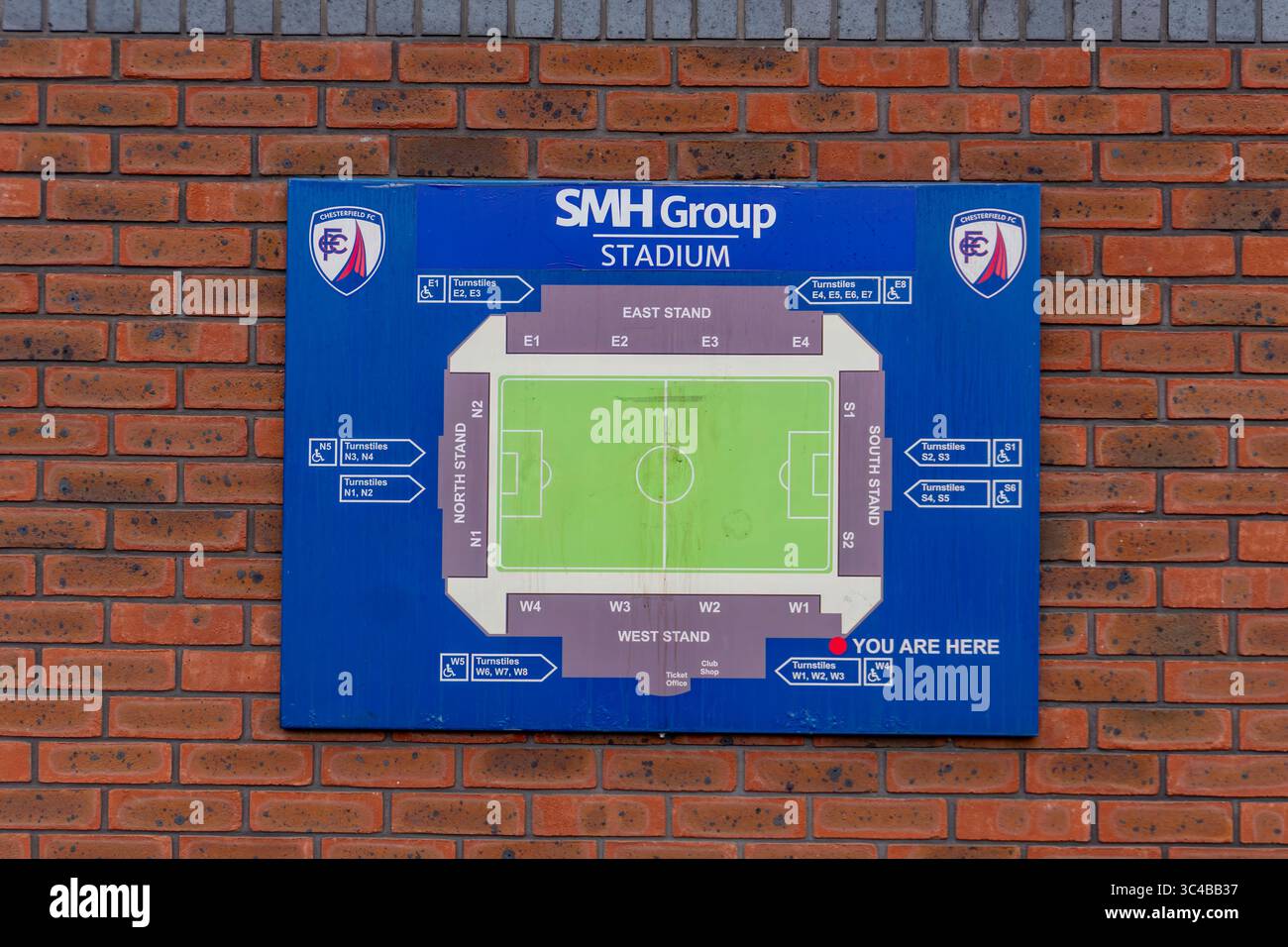 A map of the SMH Group Stadium, home of Chesterfield FC in Derbyshire ...