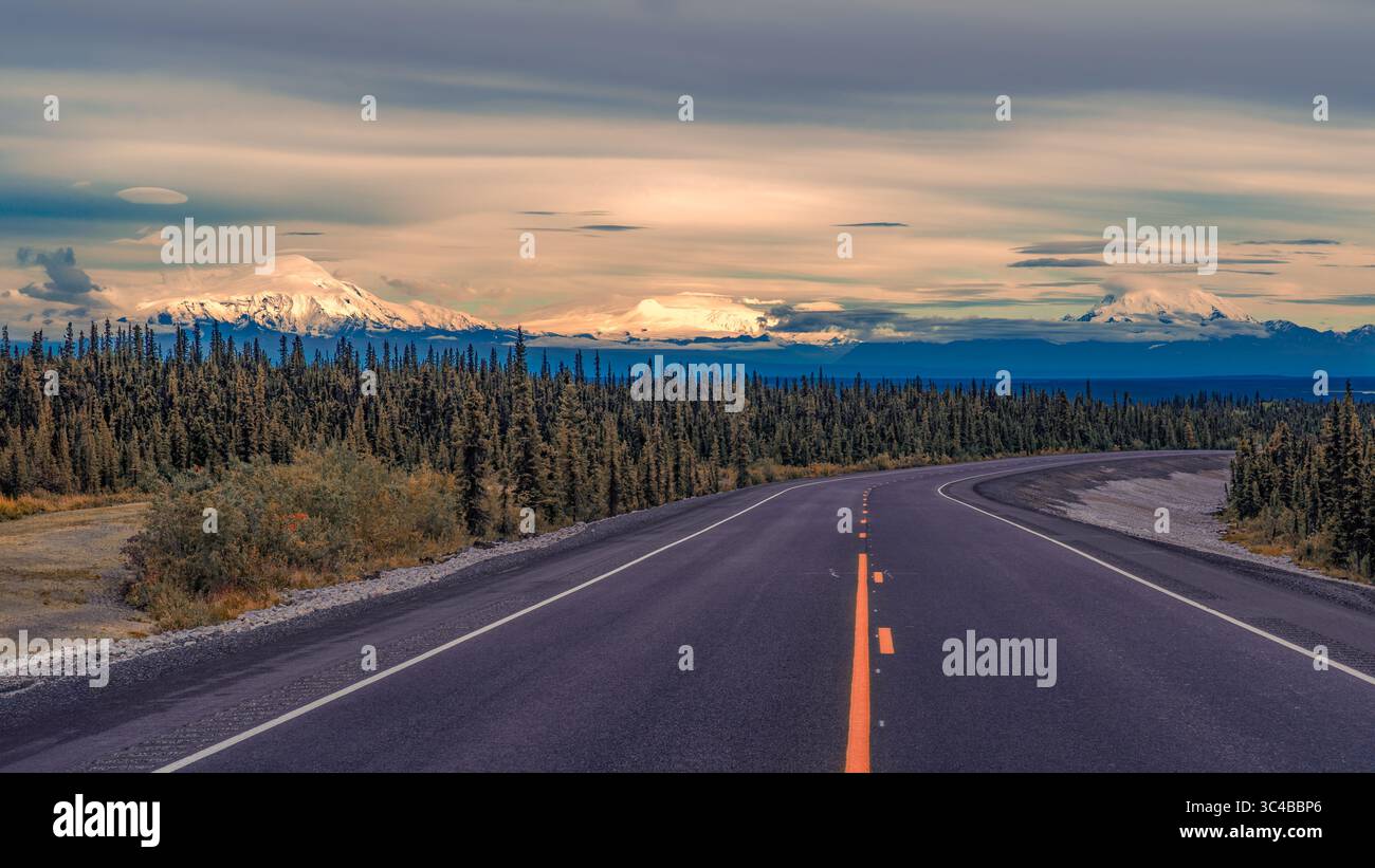 The Alaska Highway offers scenic views of Mount Hayes and Mount Deborah ...
