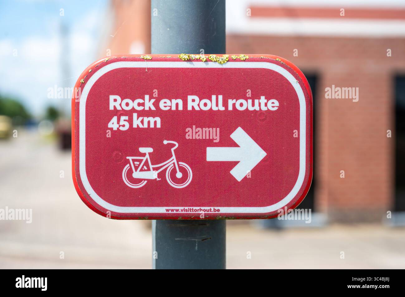 Sign of a local tourism trail rock and roll route in Koekelare, West ...