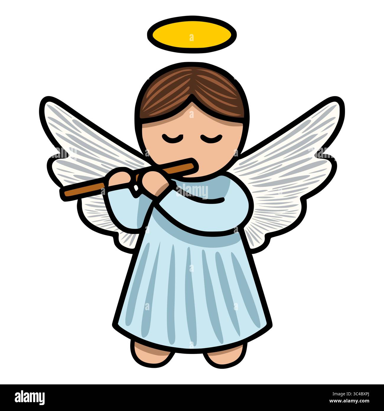 Adorable vector illustration of a cherubic angel playing a flute ...