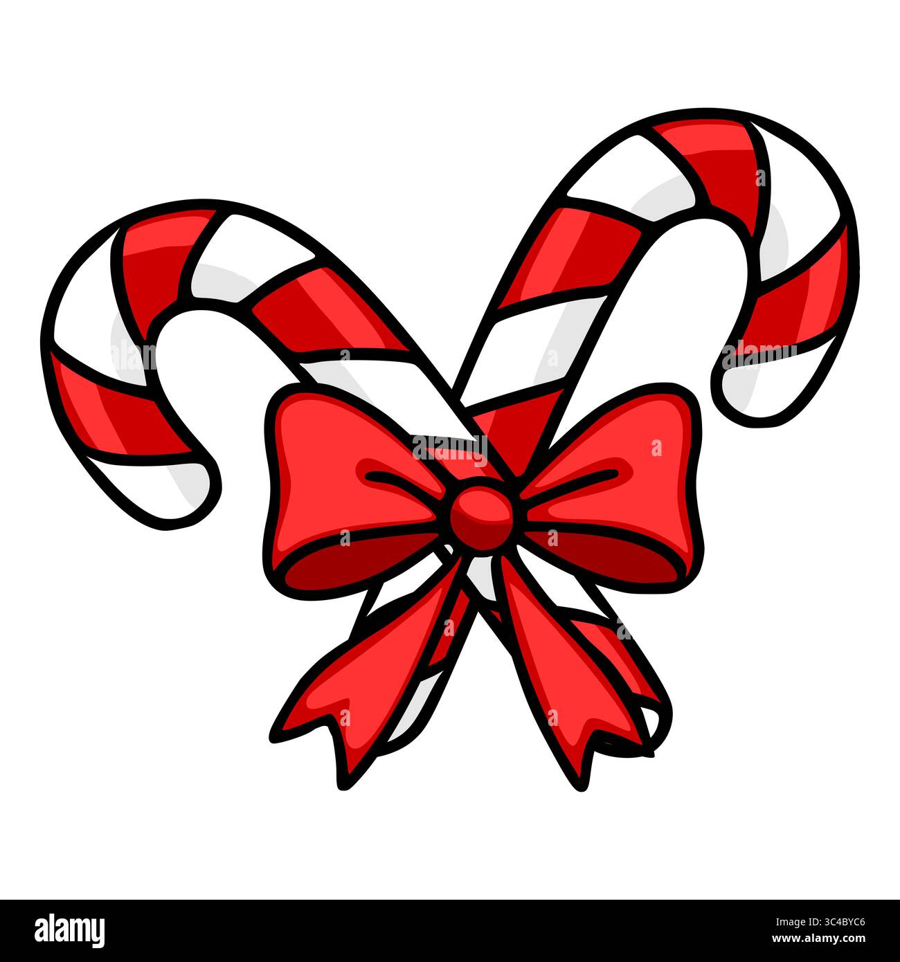 Festive vector illustration of two candy canes tied together with a ...