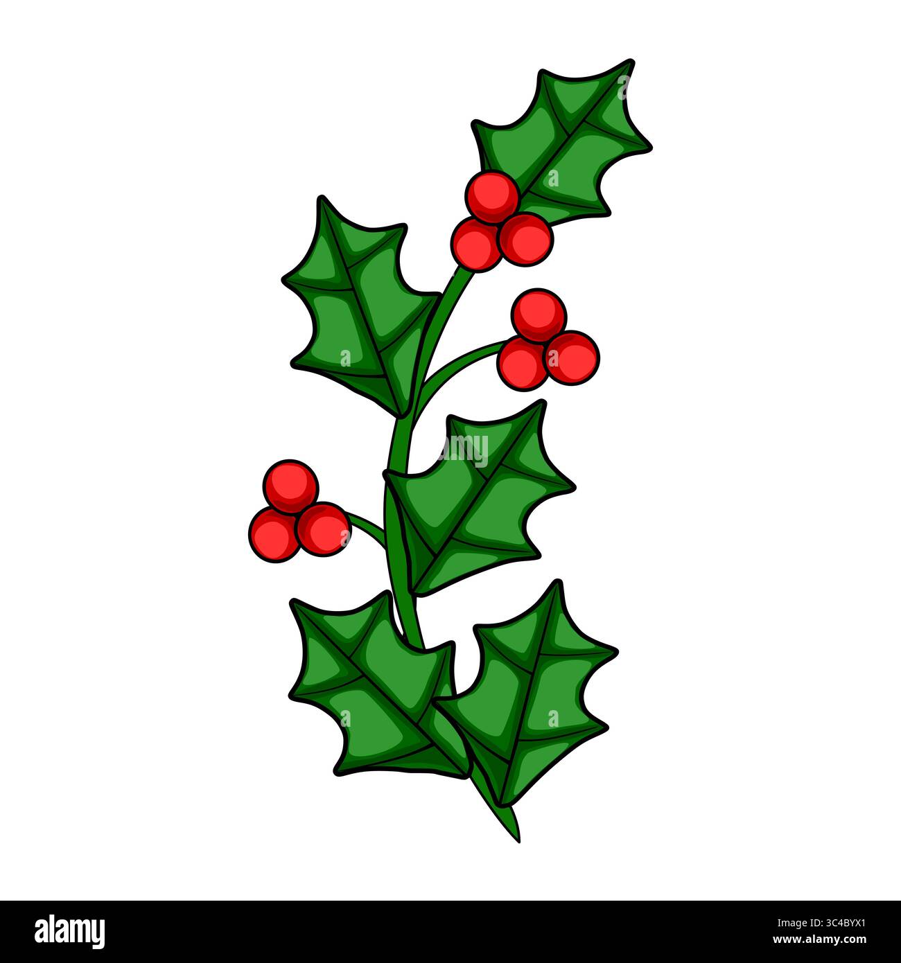 Festive vector illustration of a stylized holly sprig with vibrant ...