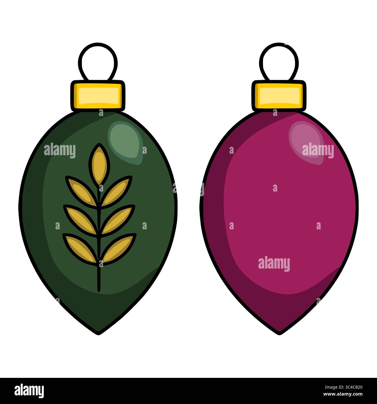 Vector illustration of two Christmas baubles: one dark green with a ...