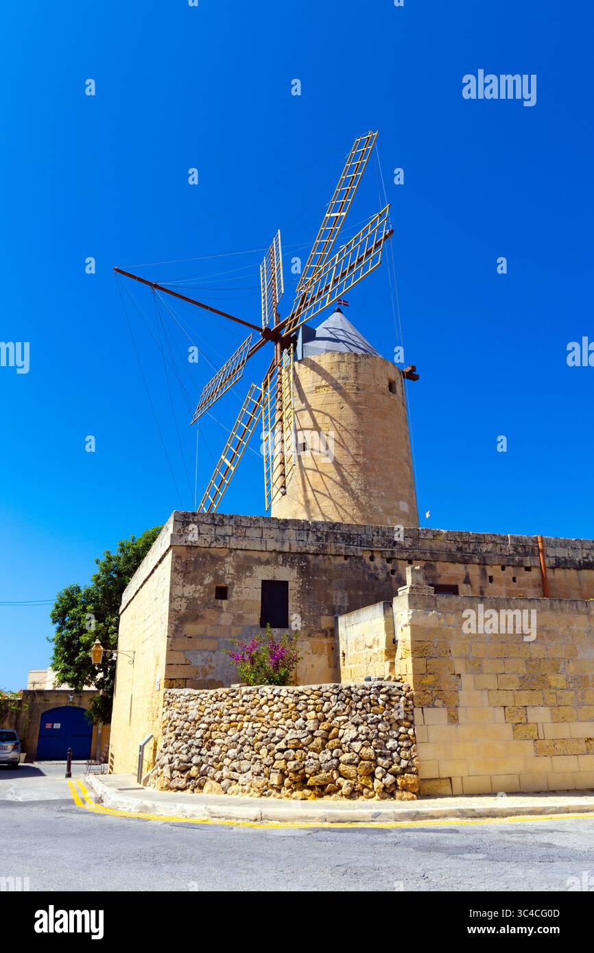 Traditional 18th century Ta’ Kola Windmill, Xaghra, Gozo, Malta Stock ...