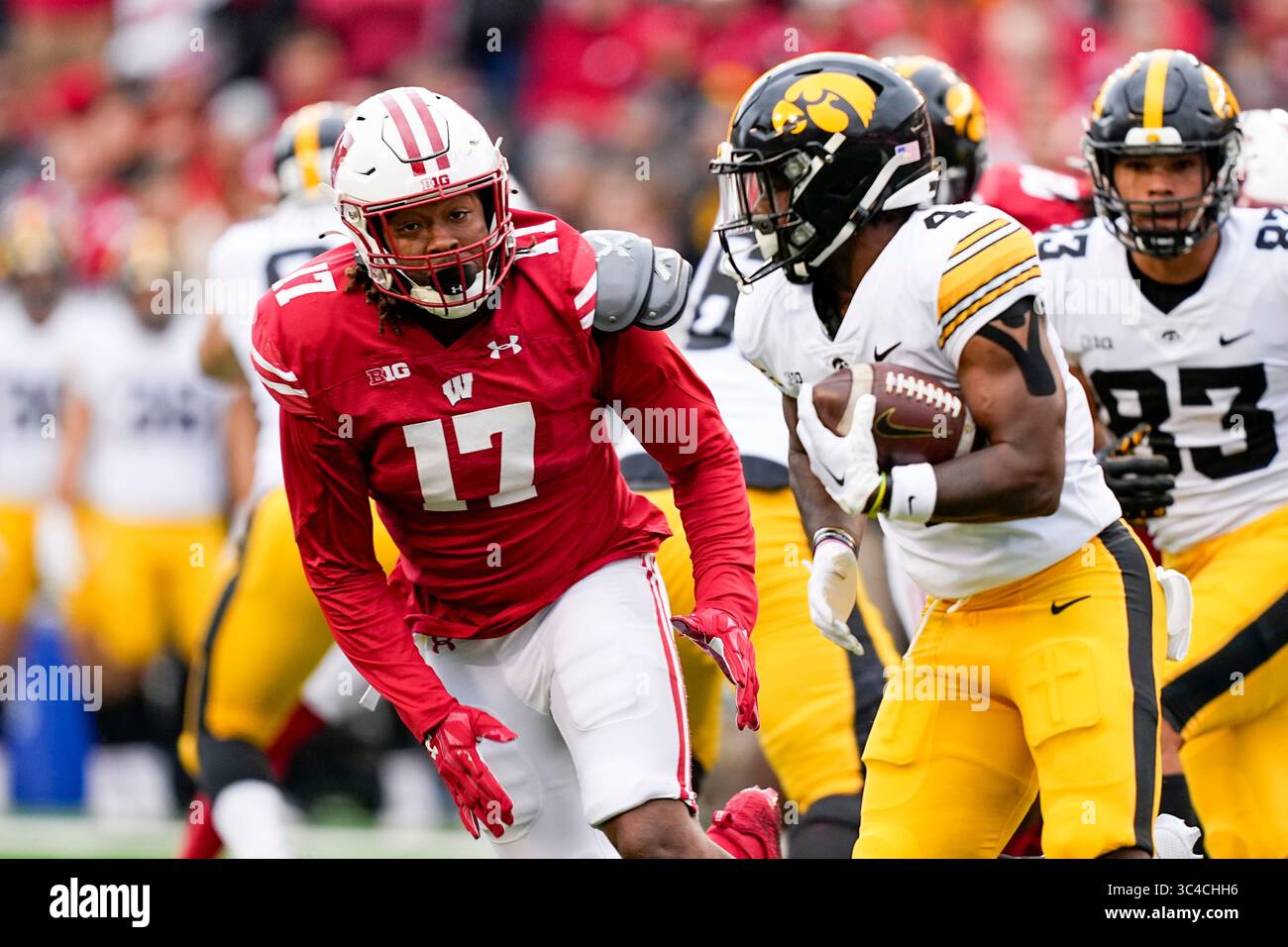 FILE- Wisconsin linebacker Darryl Peterson (17) against Iowa running ...