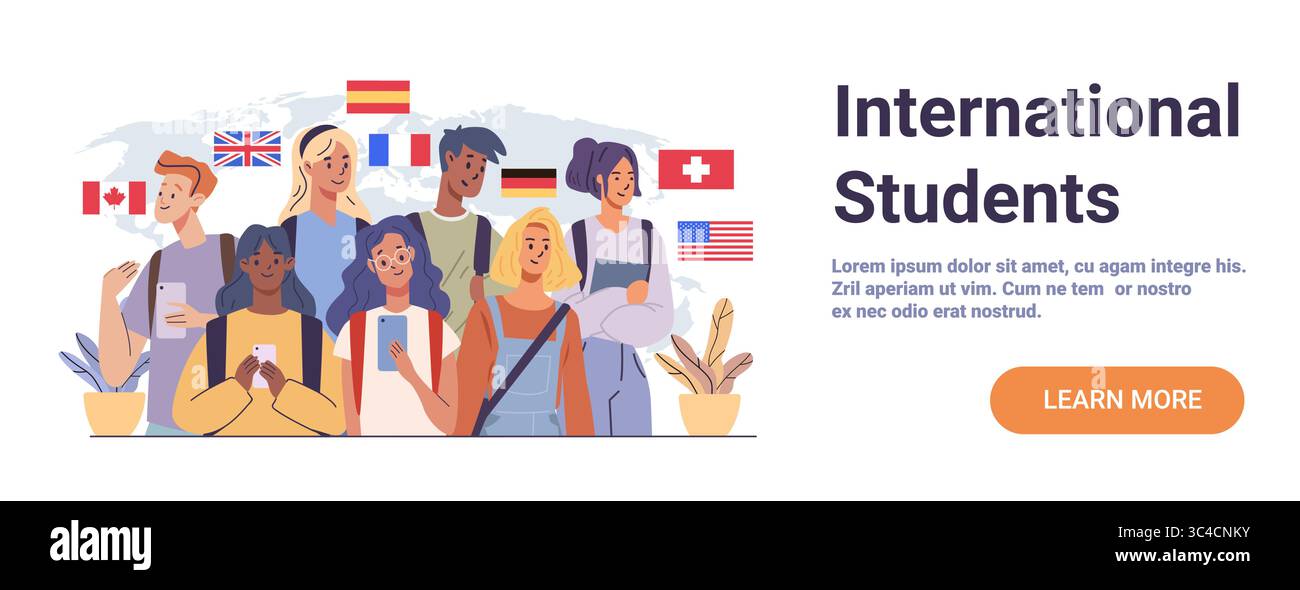 International students diverse group multicultural young people holding ...