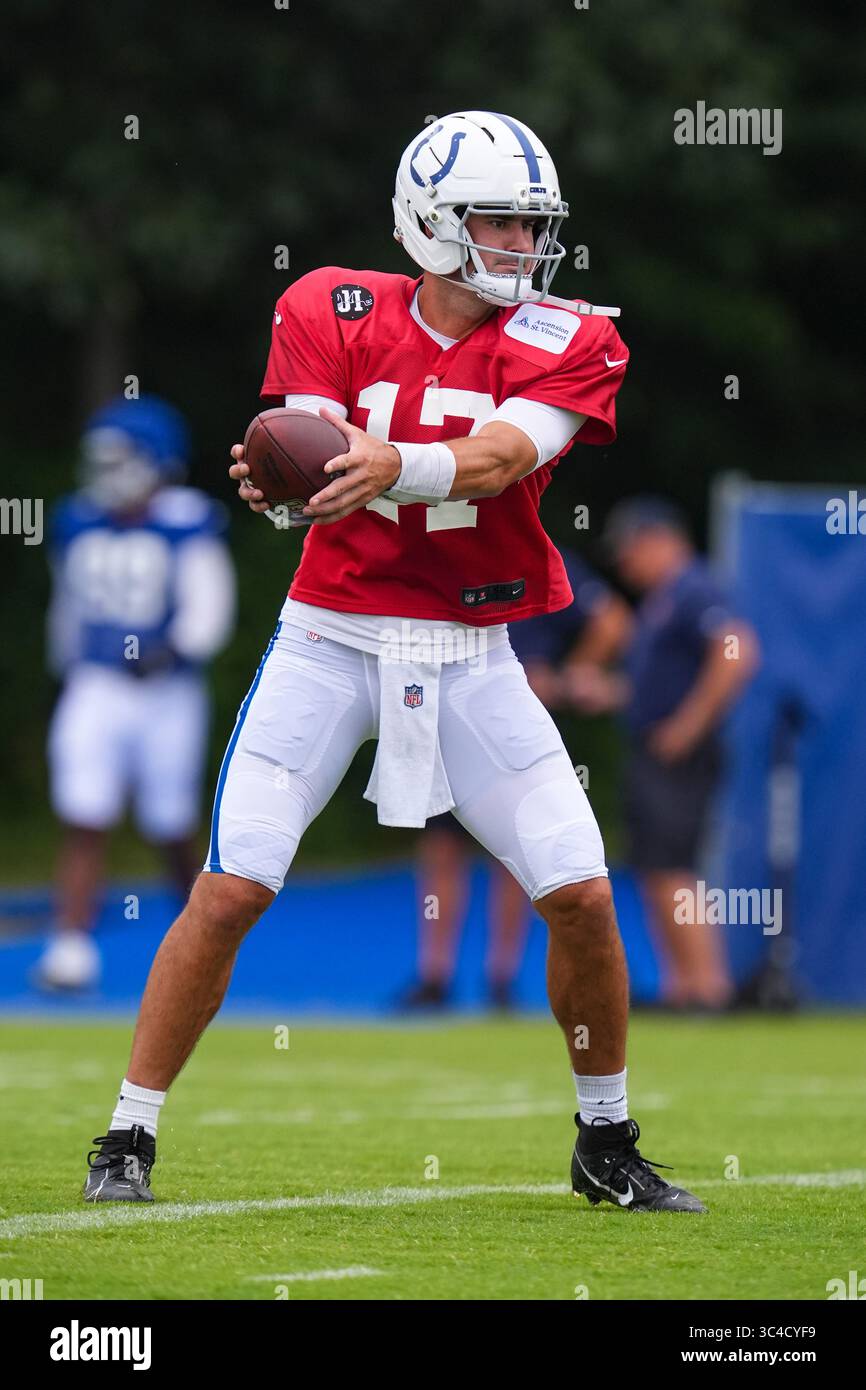 Indianapolis Colts quarterback Daniel Jones (17) throws during practice ...