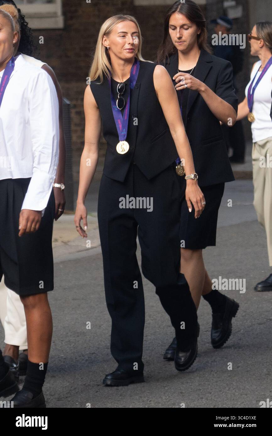 London, UK. 28 Jul 2025. Lionesses Chloe Kelly and Lotte Wubben-Moy ...
