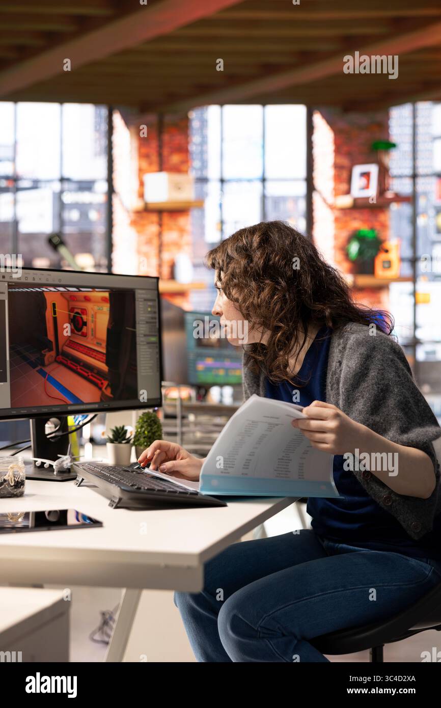 Female developer interacts virtual hi-res stock photography and images ...