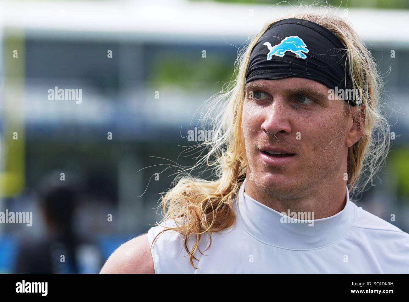 Detroit Lions linebacker Alex Anzalone walks off the field after an NFL ...