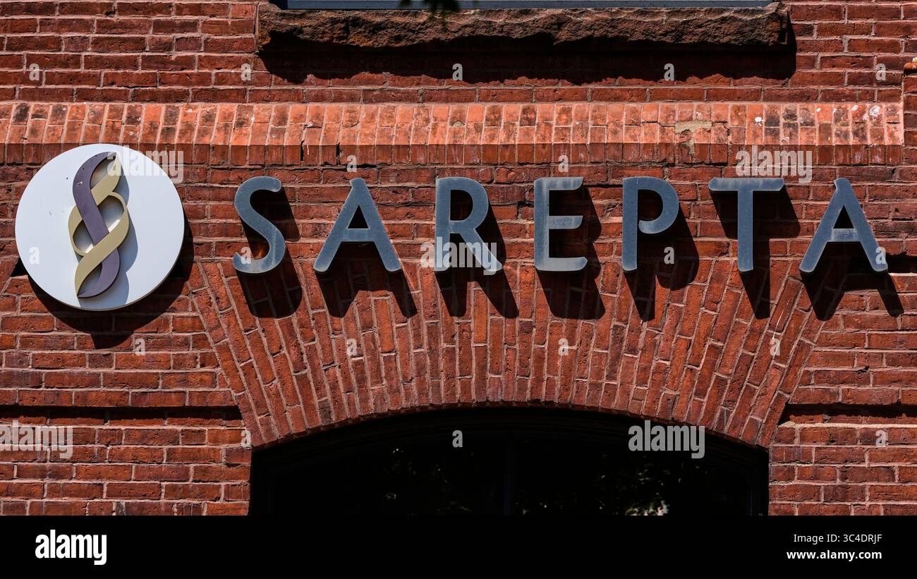The name and logo of Sarepta Therapeutics is displayed on the company's ...