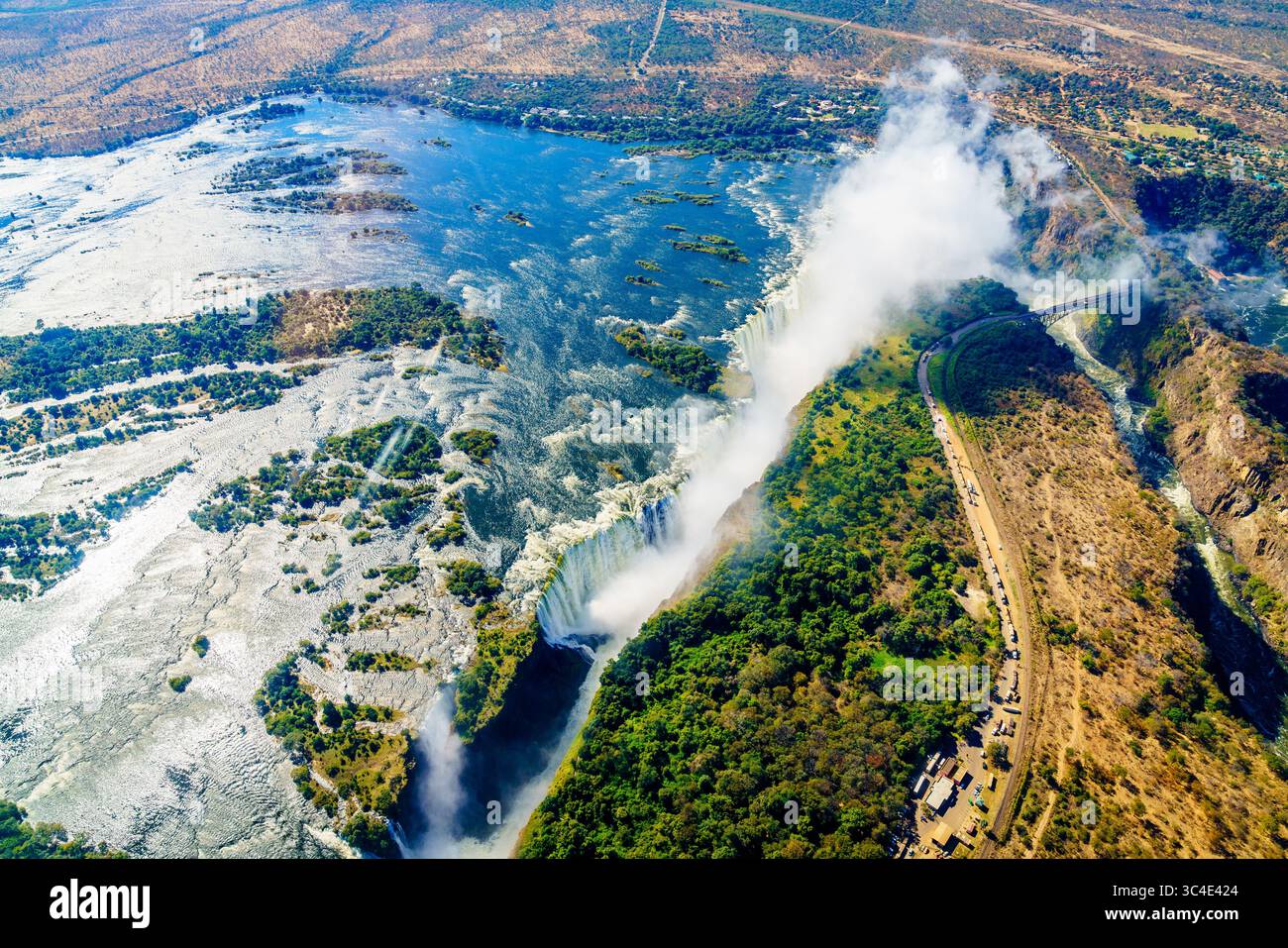 Aerial view of the Zambezi River and the Victoria Falls in Zimbabwe ...