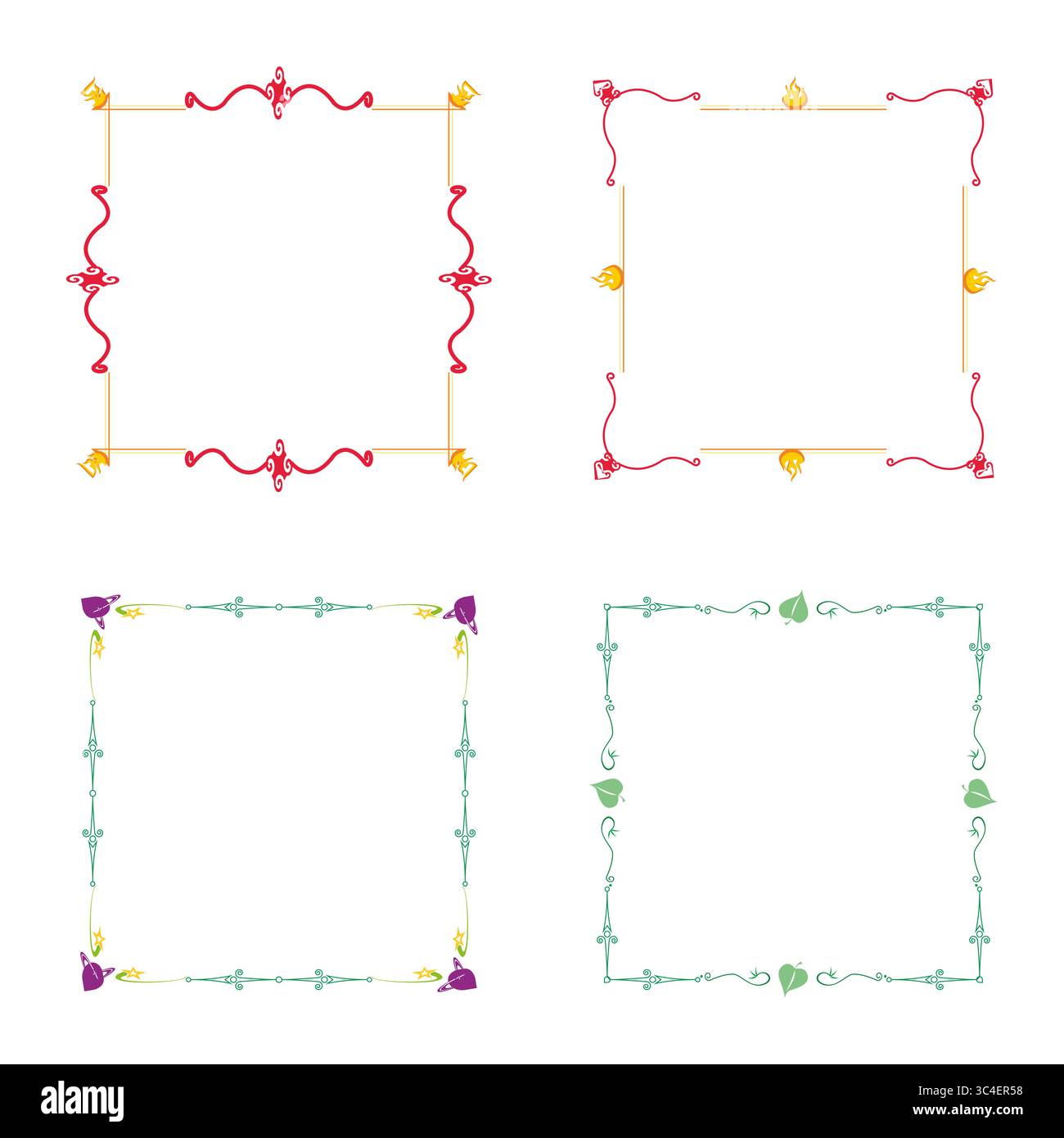Floral inspired square frames. Decorative edge details. Playful ornate ...