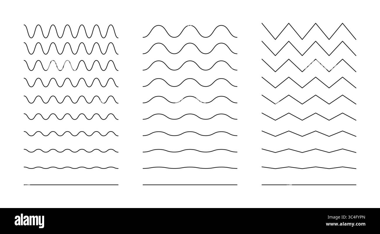 Vector zigzag and wavy horizontal underline. Set of waves line. Wavy ...