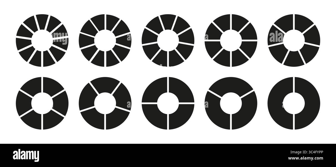 Wheel round divided diagrams with two, three, four, five, six, seven, eight, nine, ten, eleven ...