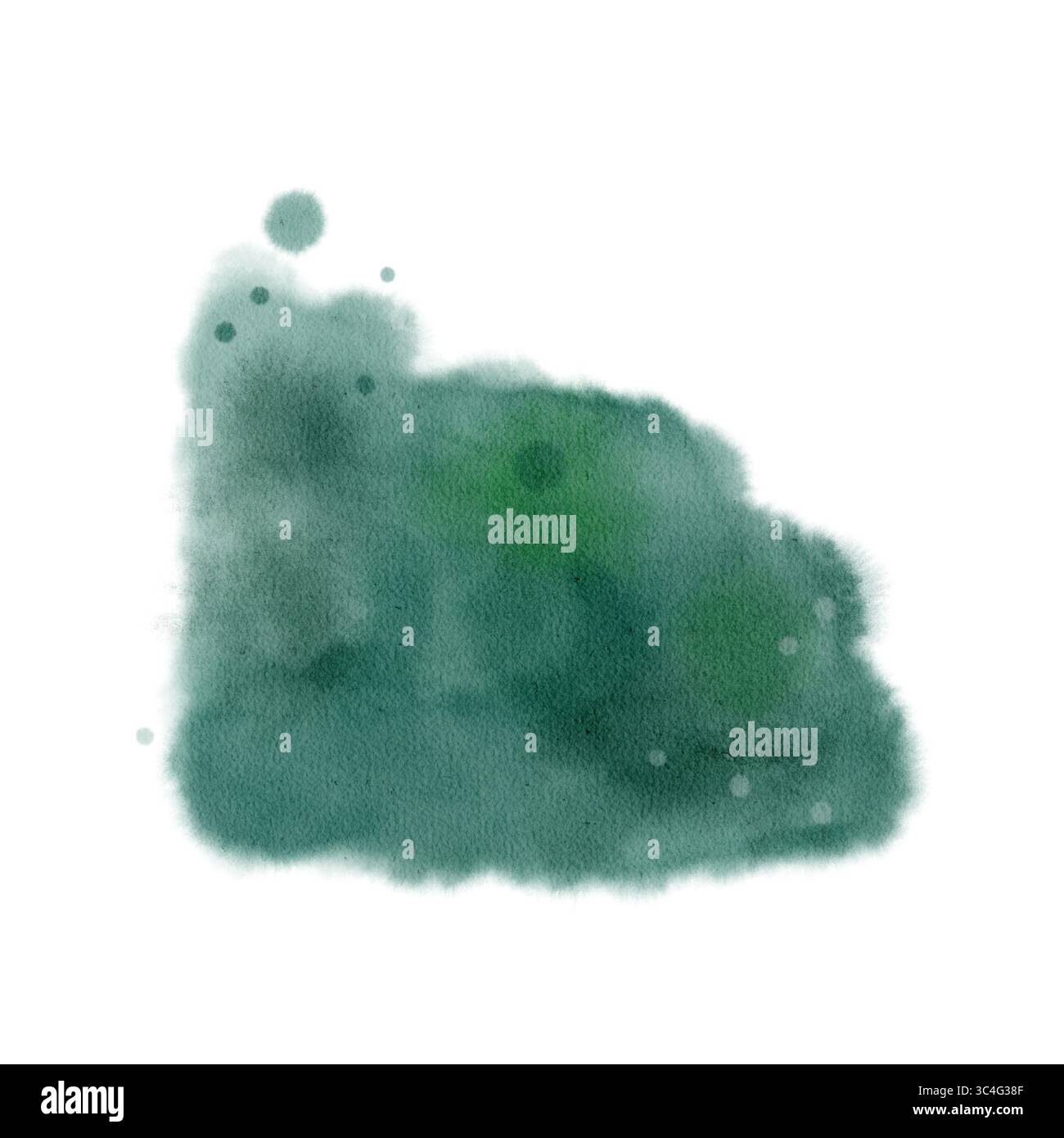A picturesque green emerald watercolor spot with splashes and spots ...